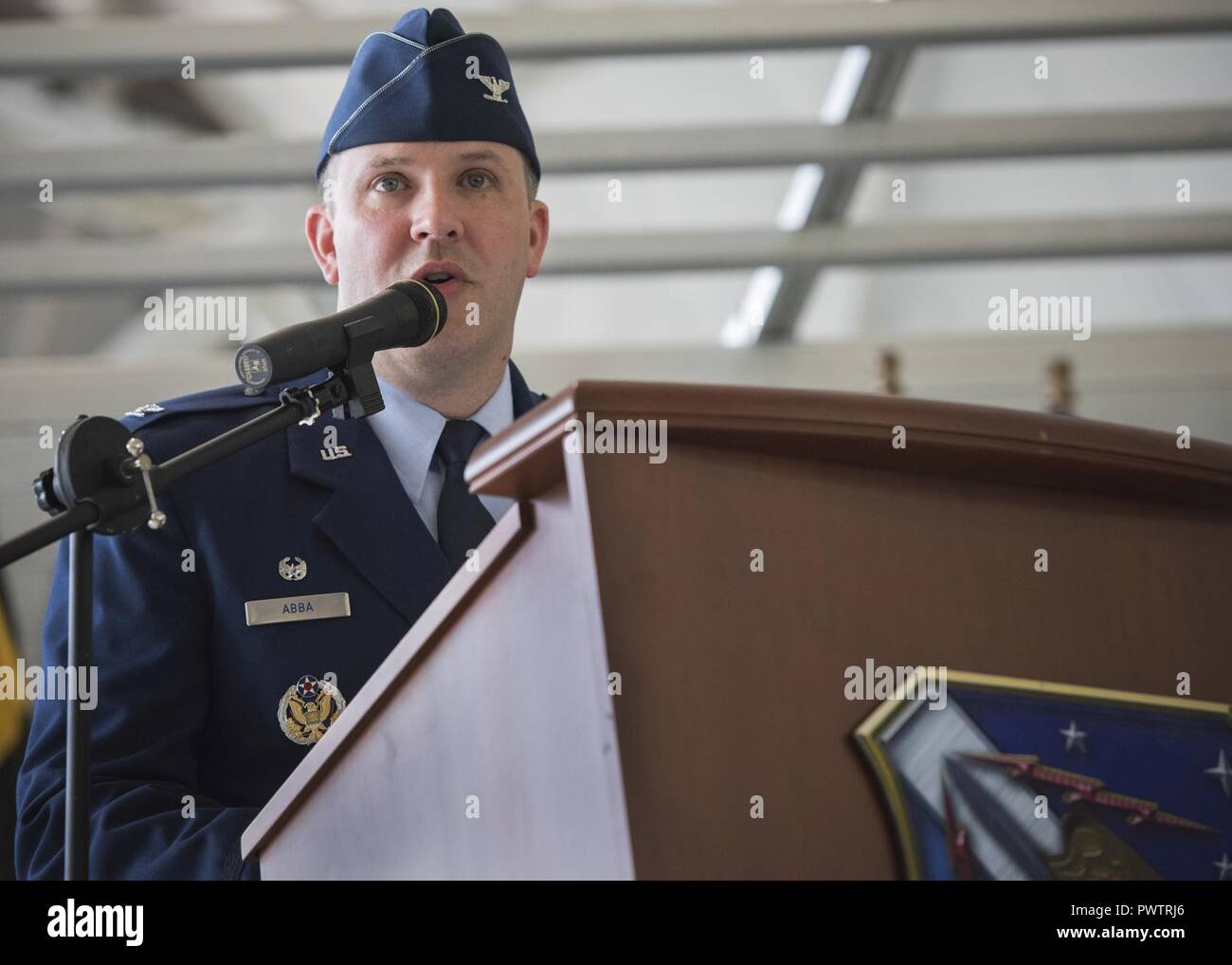 Col. David Abba, 53rd Wing commander, gives his first speech to members ...