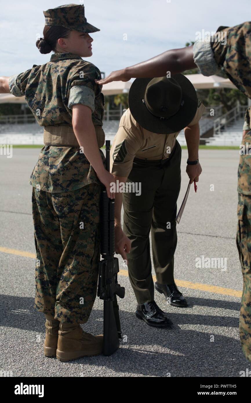 U.S. Marine Corps Staff Sgt. Nathan Miller, the 3rd Recruit Training Battalion drillmaster ...