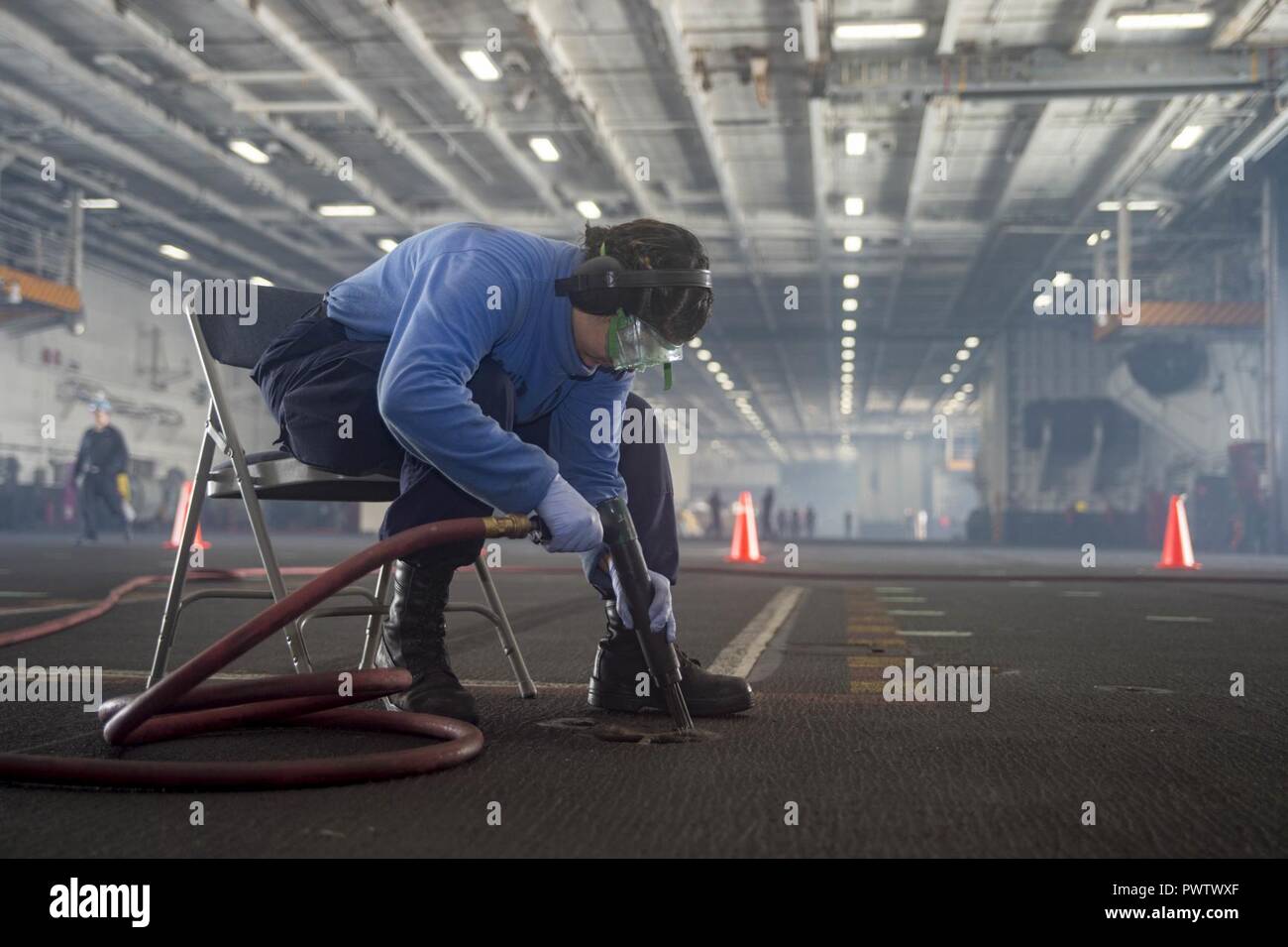 ATLANTIC OCEAN (June 22, 2017) Airman Sarah Cowen conducts padeye ...