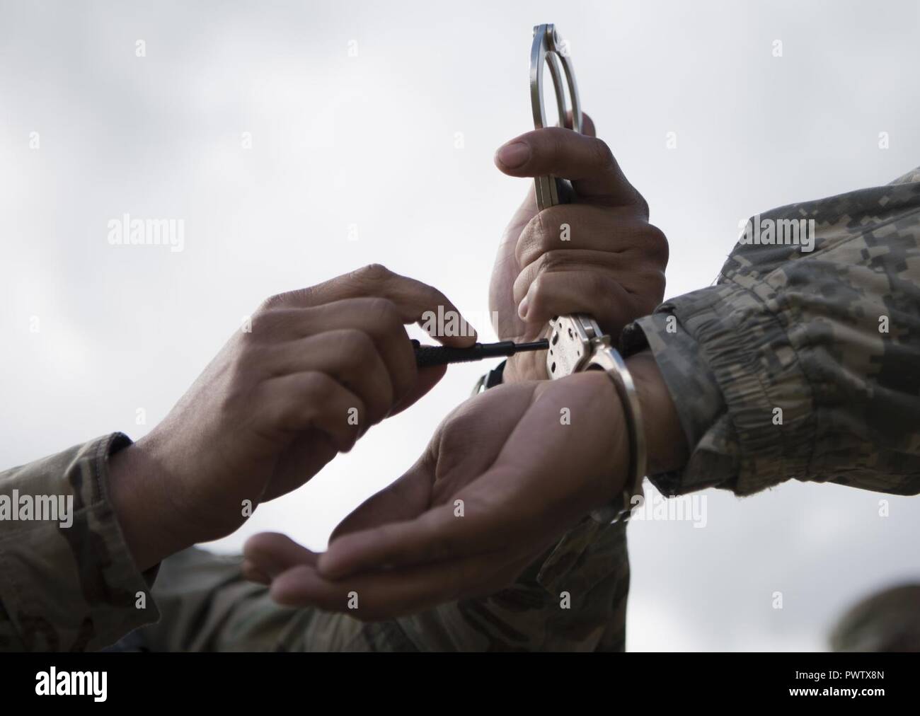 A U.S. Army Reserve military police with the 300th MP Brigade practices ...