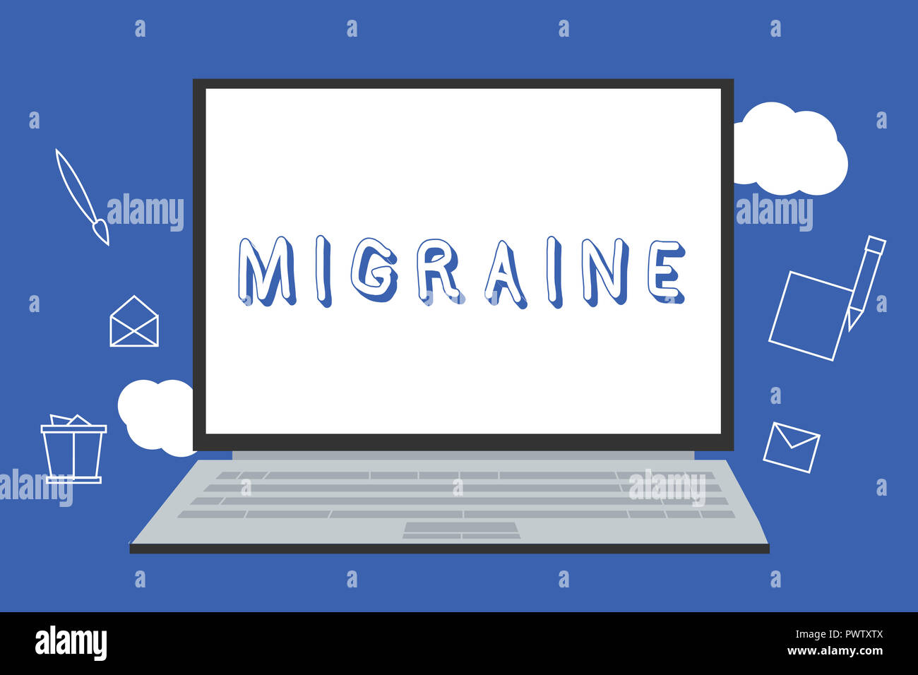 Handwriting text Migraine. Concept meaning recurrent throbbing headache ...