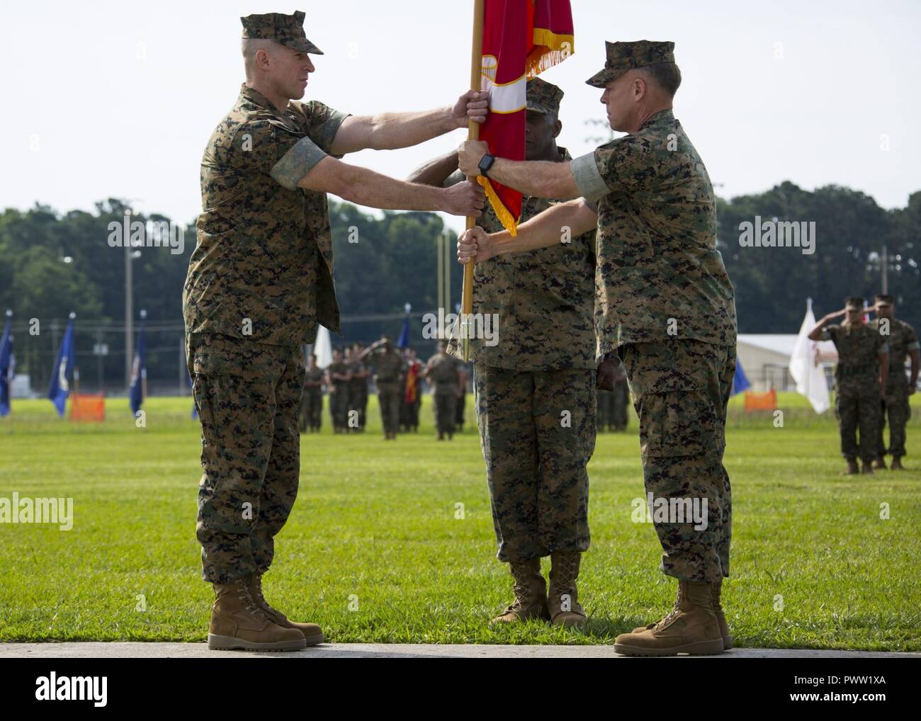 U.S. Marine Corps Col. Chandler P. Seagraves, right, commanding officer ...