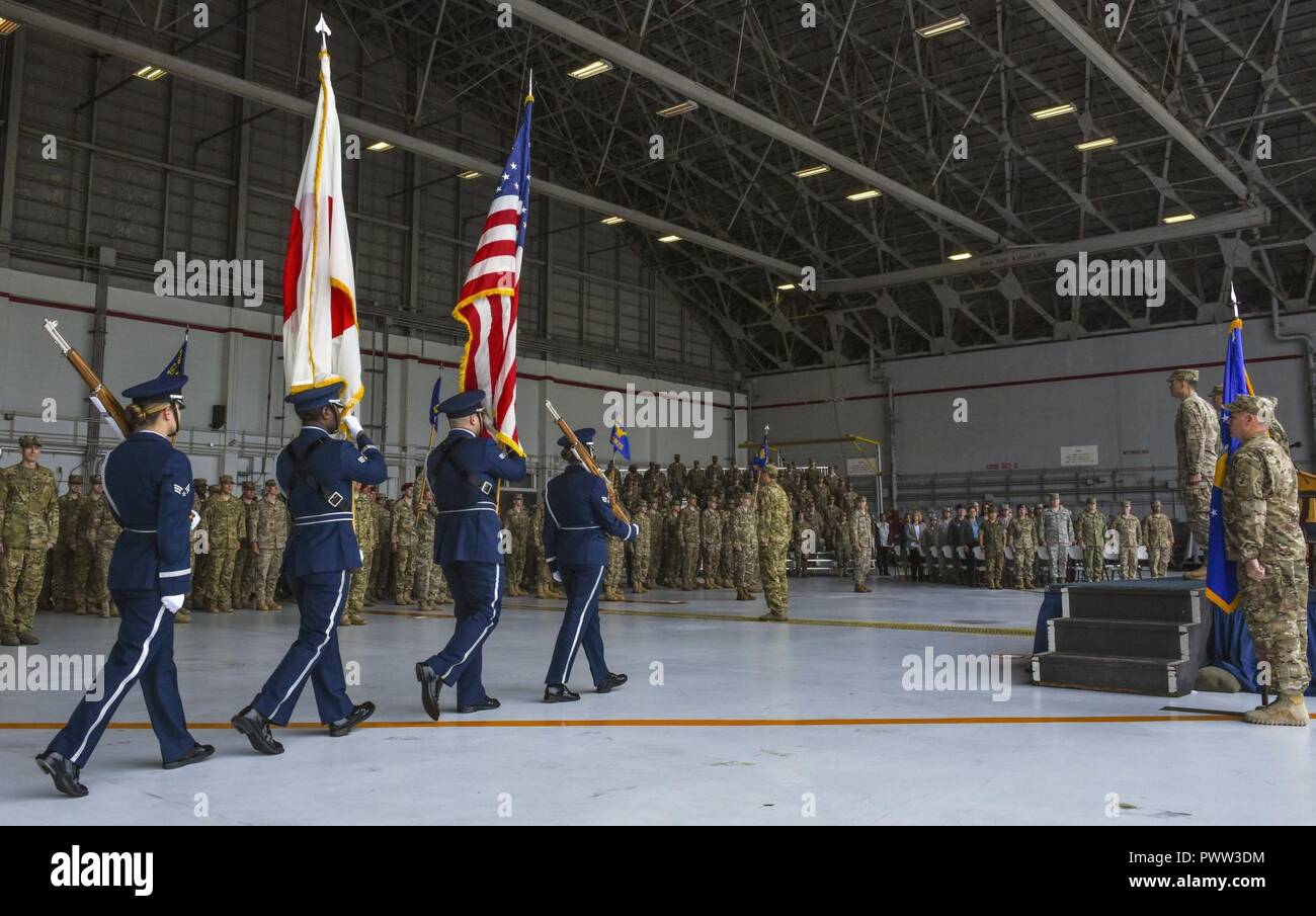 Kadena Air Base Honor Guard presents the colors during the change of ...
