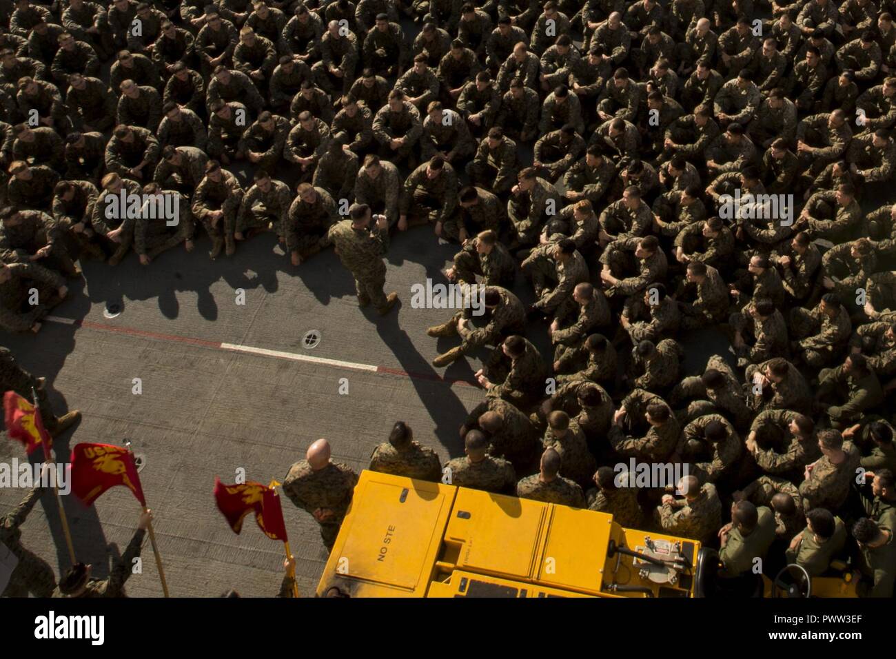 Col. Tye R. Wallace speaks to Marines during an all hands formation ...