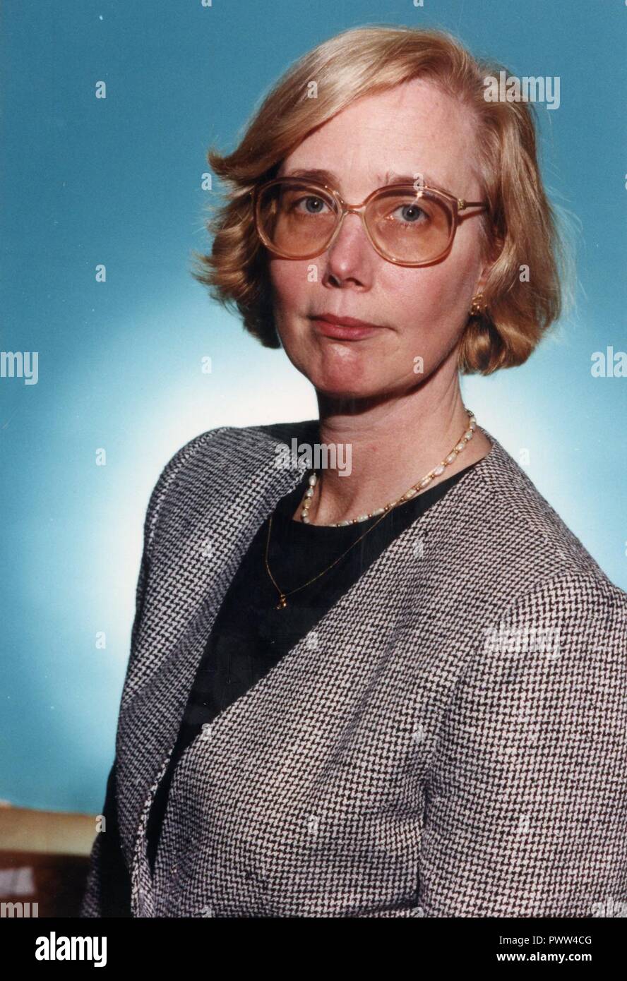 THIS IS A PHOTO OF JOAN WOLFE WITH HER GLASSES Stock Photo - Alamy