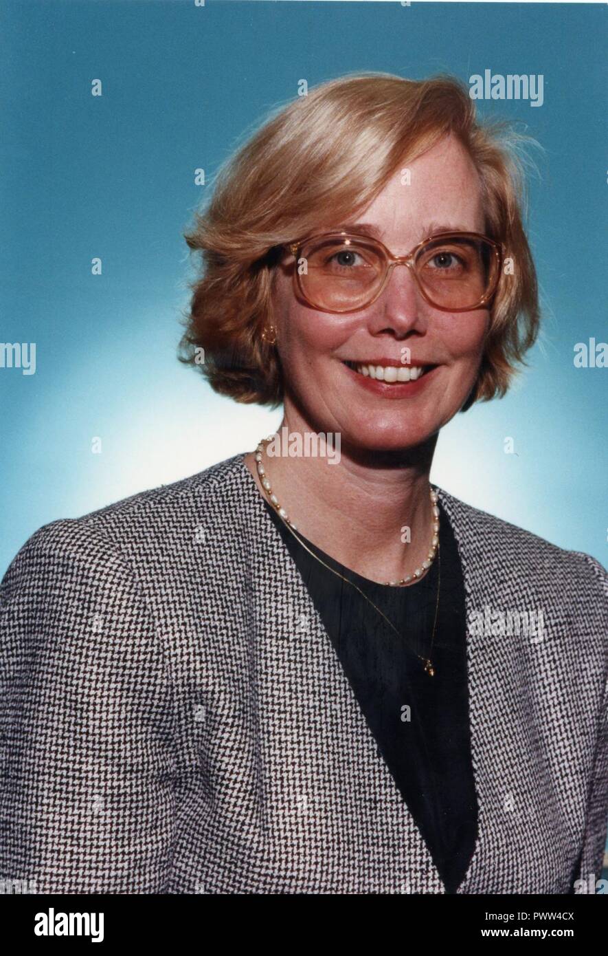 THIS IS A PHOTO OF JOAN WOLFE SMILING WITH HER GLASSES ON Stock Photo ...
