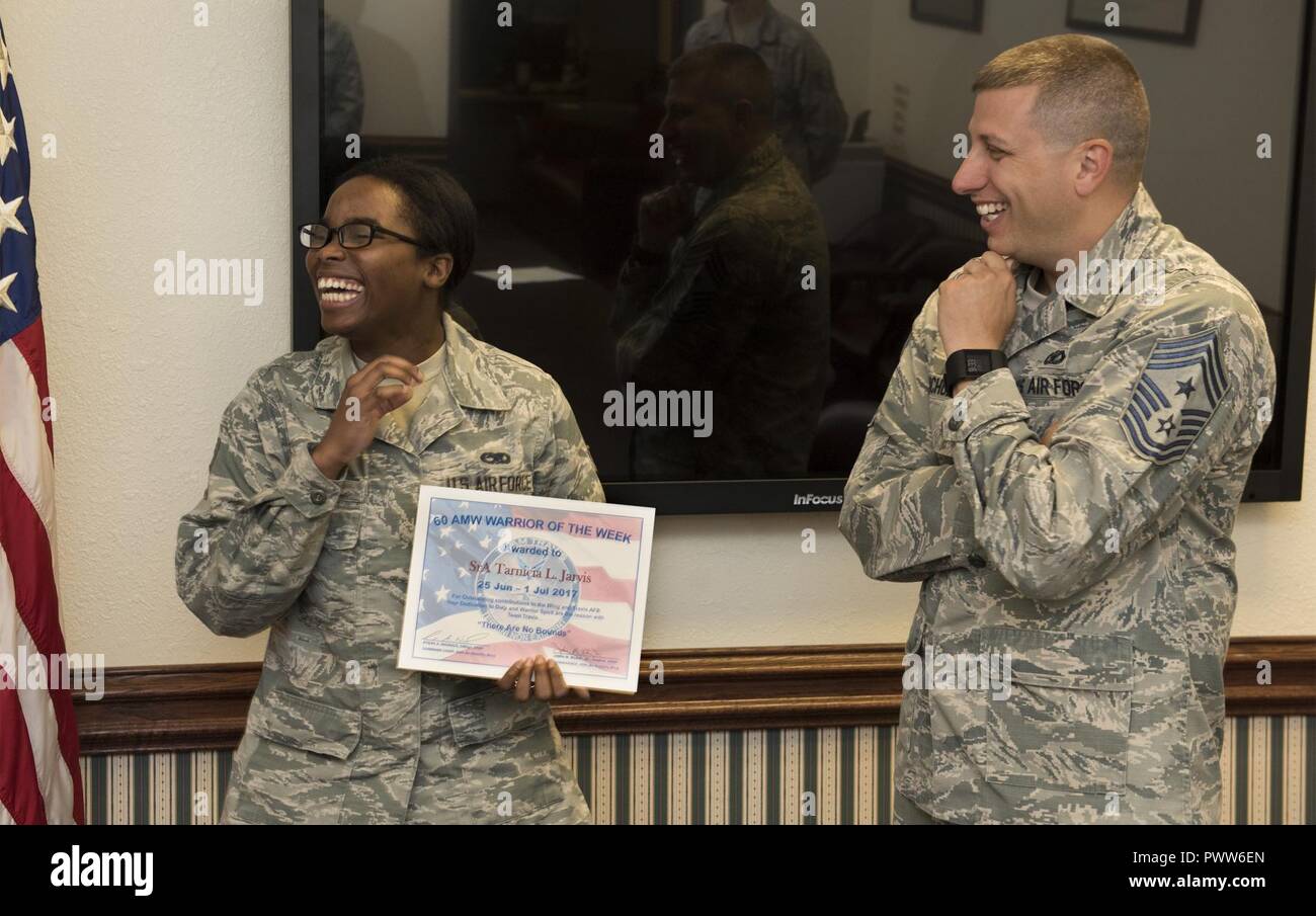 Chief Master Sgt. Steve Nichols (right), 60th AMW, command chief, made ...