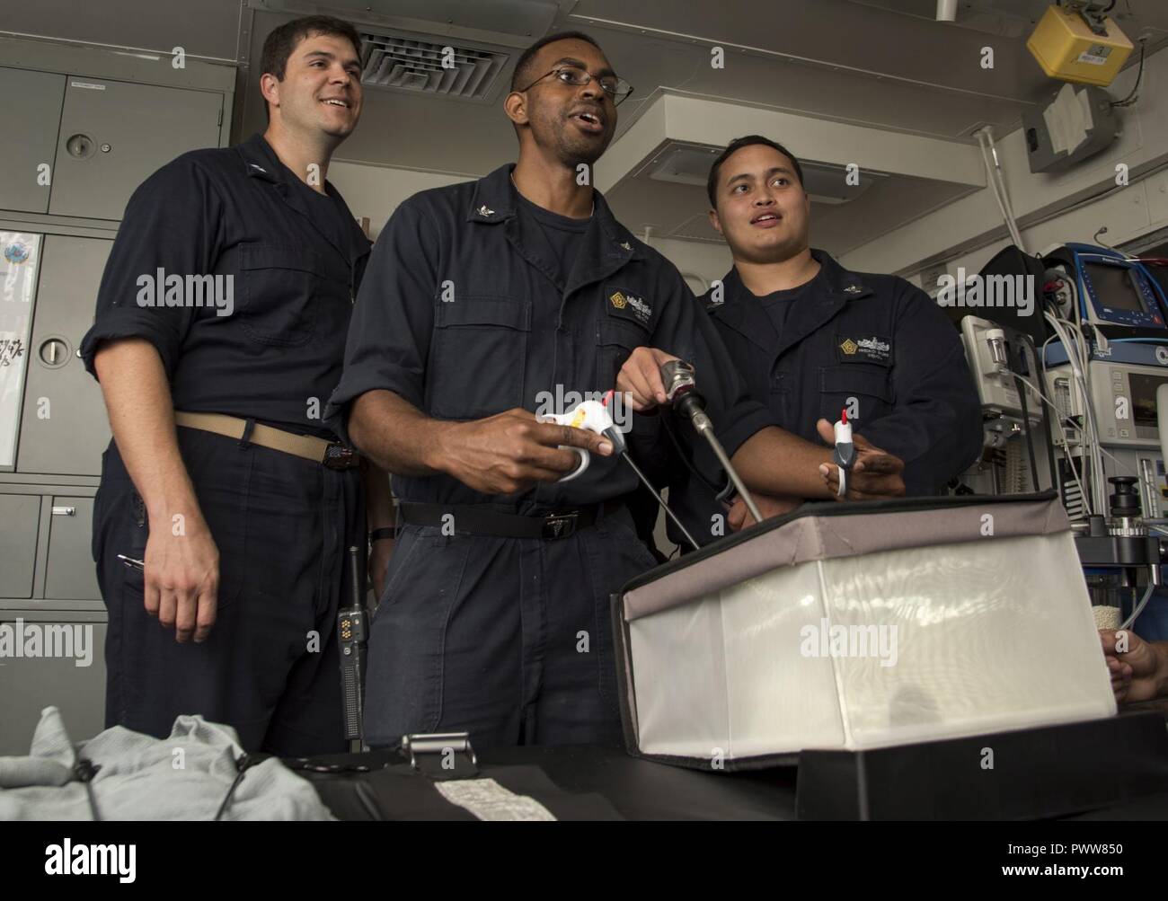 ATLANTIC OCEAN (June 24, 2017) Sailors train on an Laparoscopic Surgery ...
