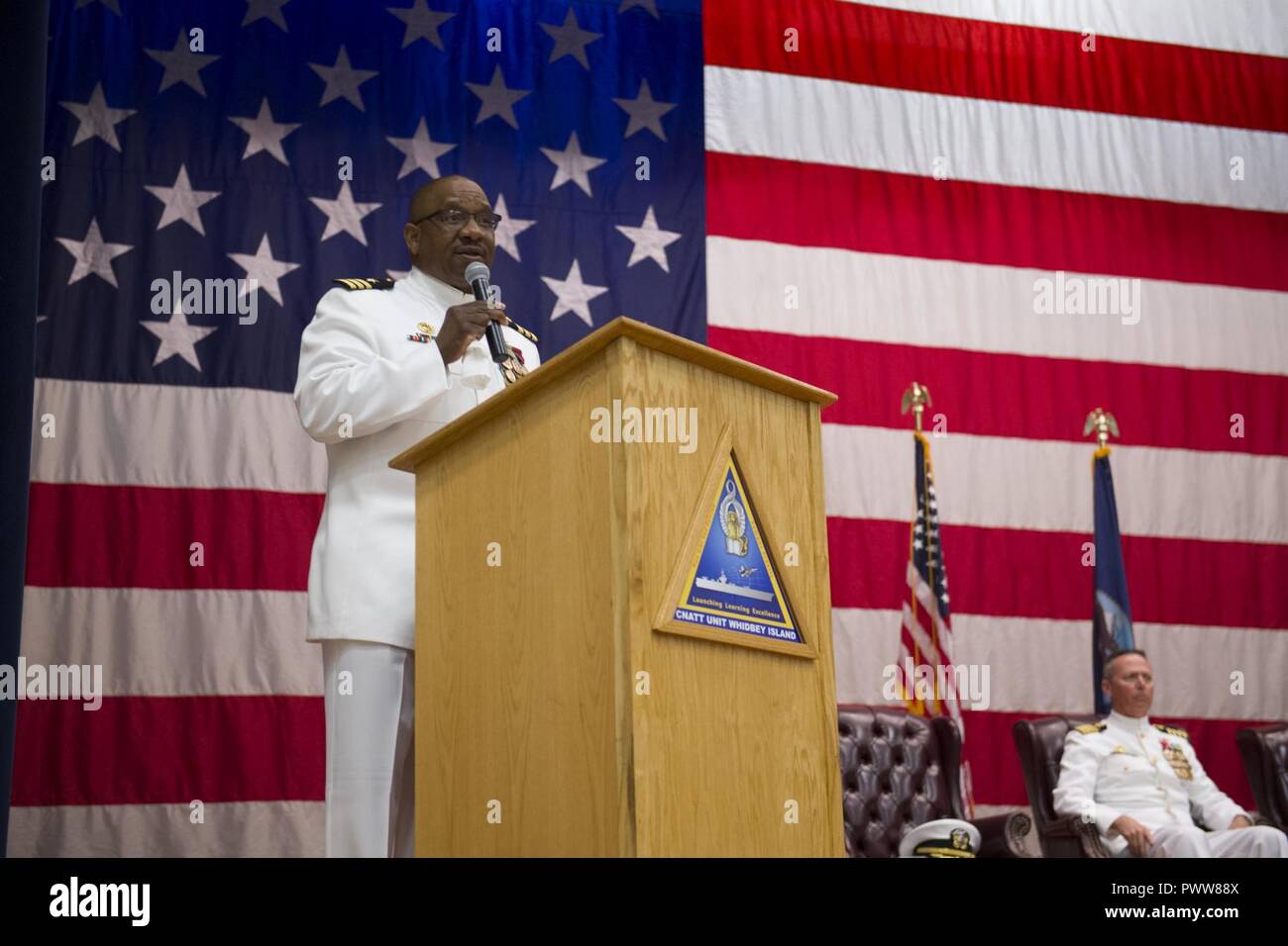 OAK HARBOR, Wash. (June 30, 2017) Cmdr. Rodney Moss delivers his ...