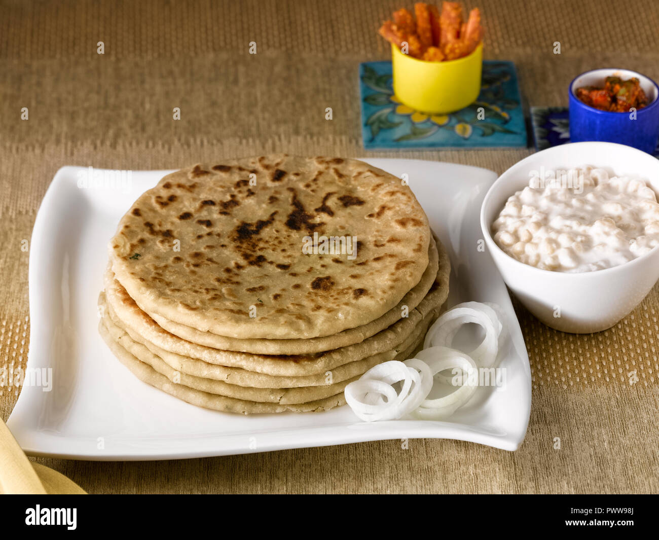 STUFFED PARATHAS / INDIAN BREAD STUFFED WITH VEGETABLE FILLING. SERVED ...