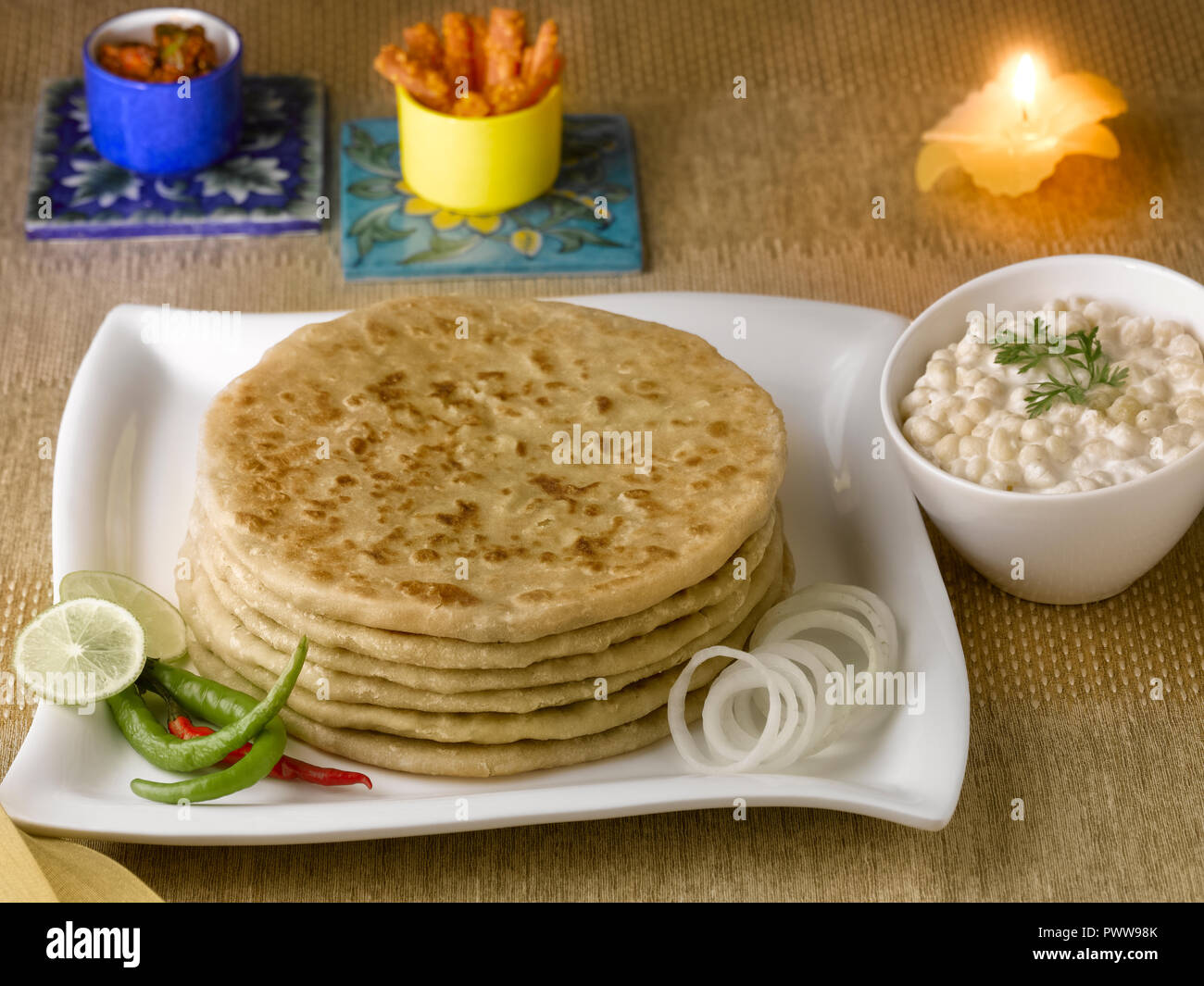 STUFFED PARATHAS / INDIAN BREAD STUFFED WITH VEGETABLE FILLING. SERVED ...