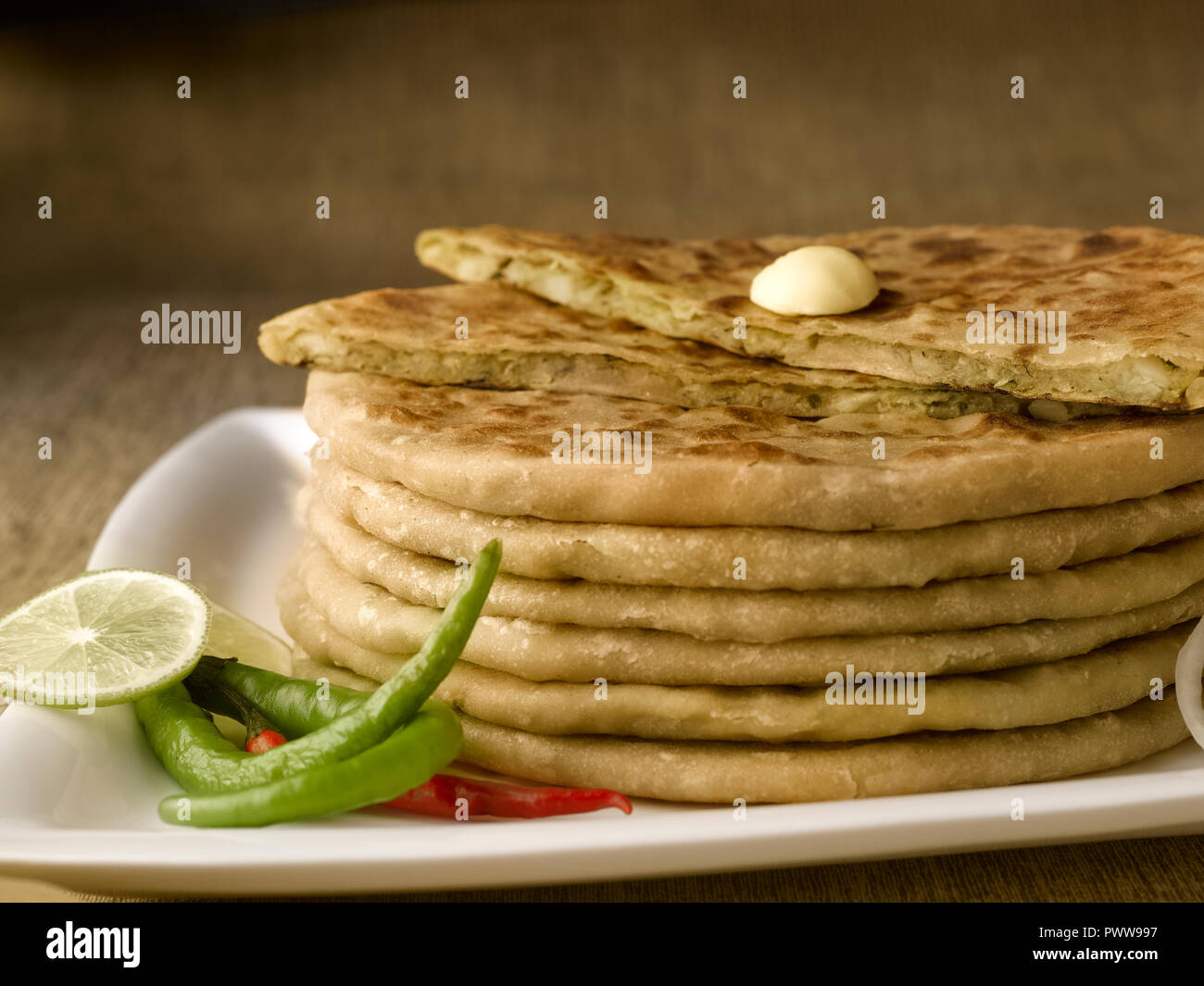 STUFFED PARATHAS / INDIAN BREAD STUFFED WITH VEGETABLE FILLING. SERVED ...