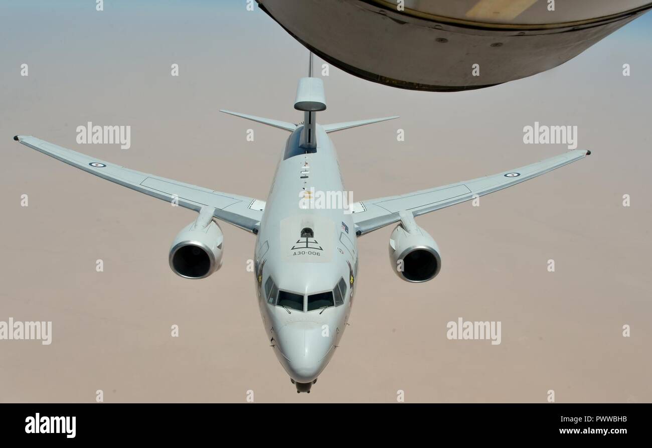 A Royal Australian air force E-7A Wedgetail departs after receiving ...