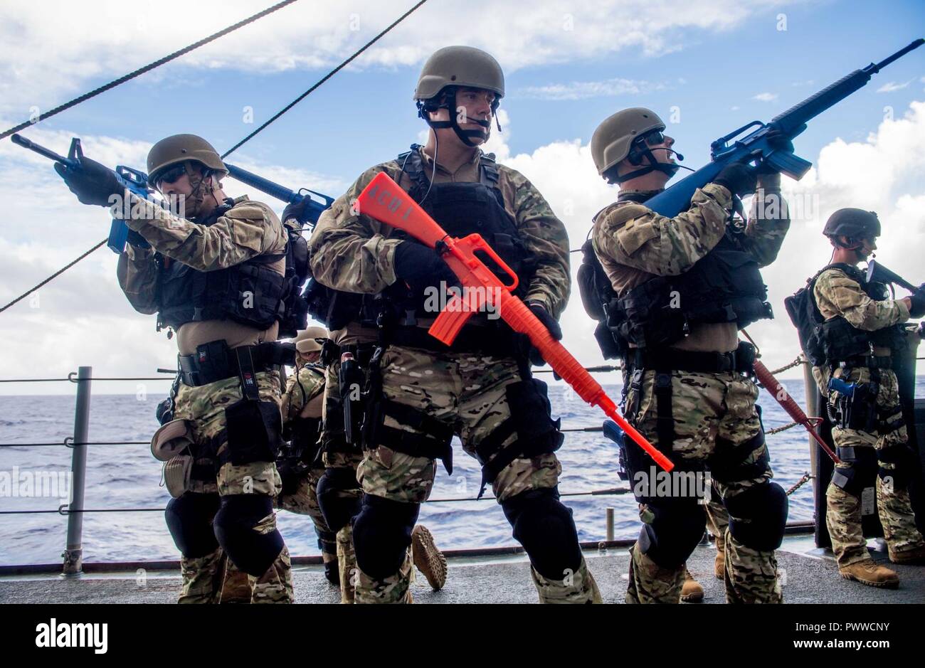 WATERS OFF GUAM (June 29, 2017) Sailors aboard the Ticonderoga-class ...
