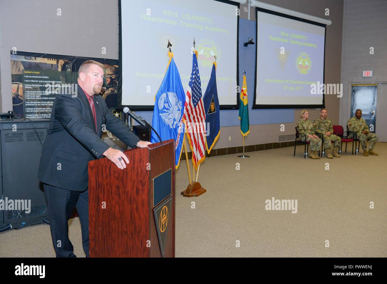 Outgoing RTA Commandant Jonathan Scholl speaks to the audience during ...