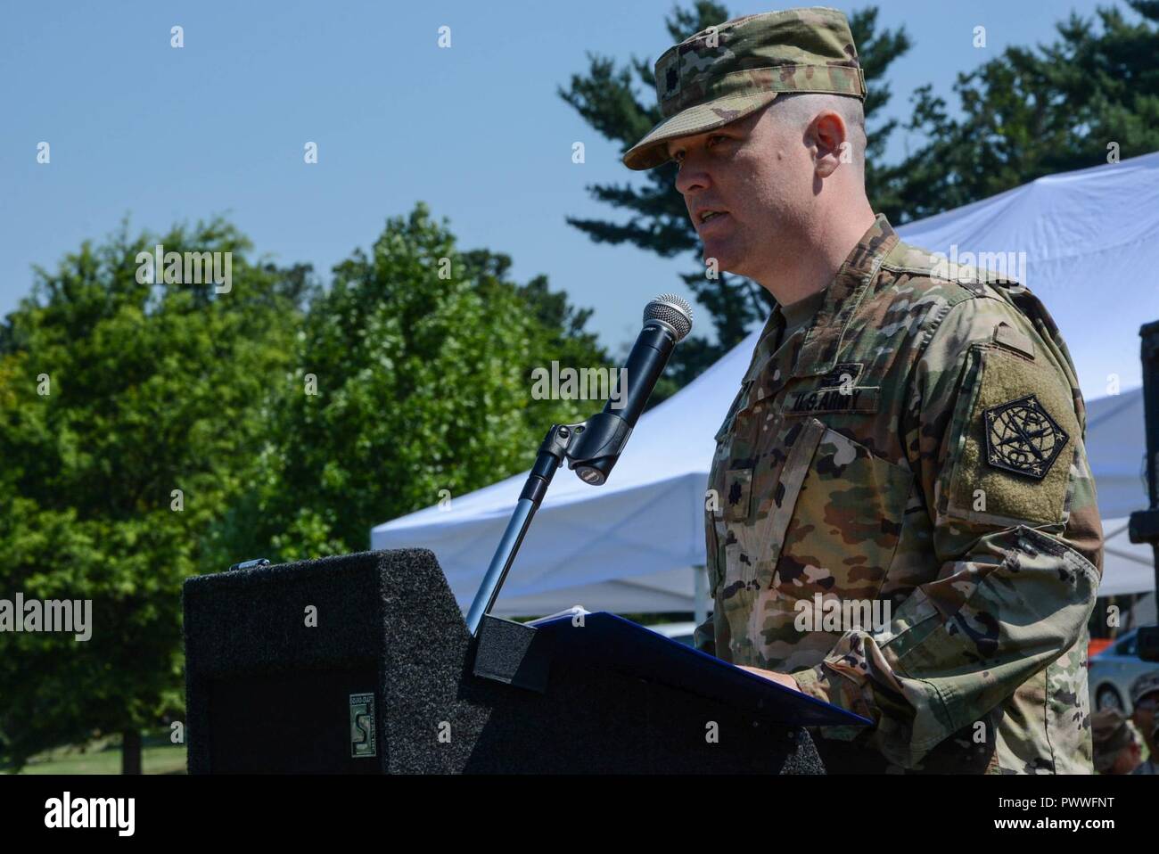 FORT MEADE, Md. -- Lt. Col. Eric S. Fowler addresses the formation as ...
