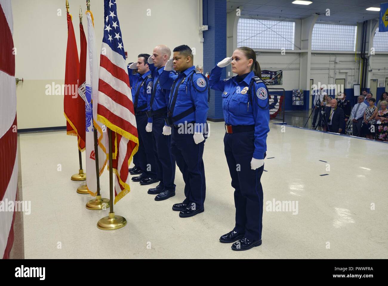 Nashville Airport TSA honor guard salute the colors during the change ...