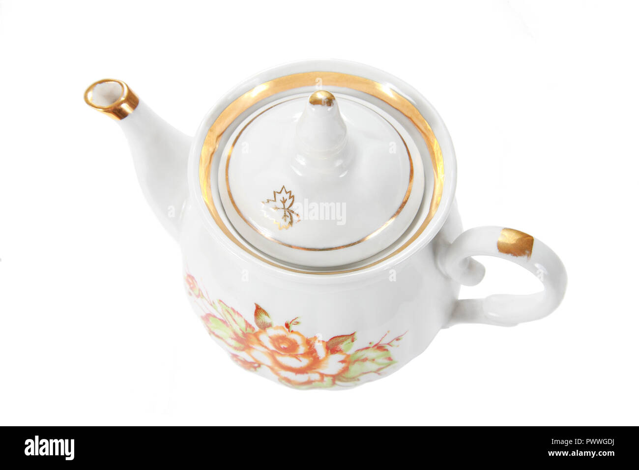 Teapot decorated with flowers, isolated on a white background Stock ...