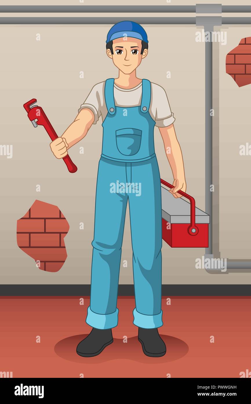 A vector illustration of Working Plumber With His Tools Stock Vector ...