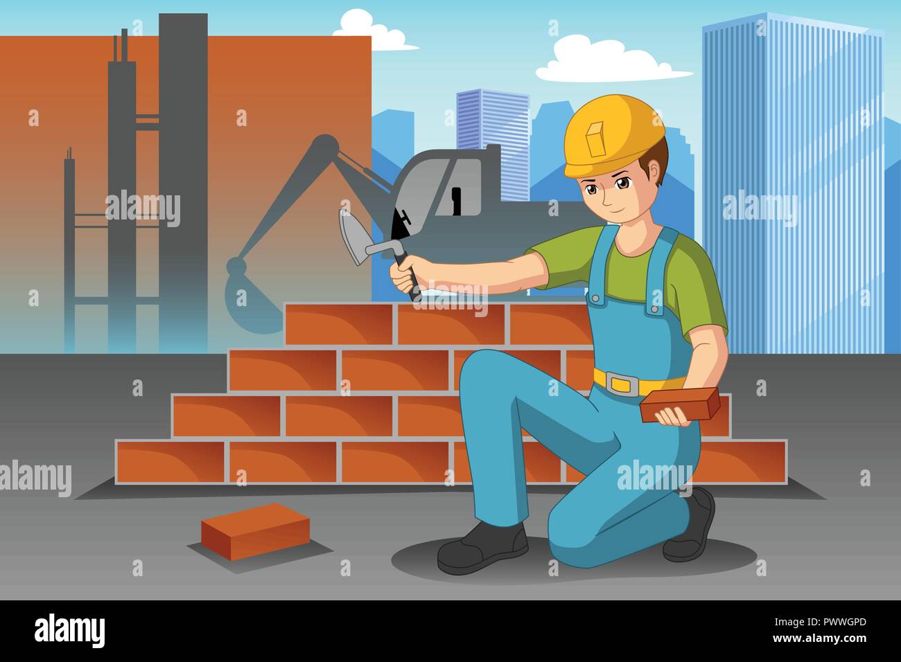 A vector illustration of Working Construction Worker Stock Vector Image ...