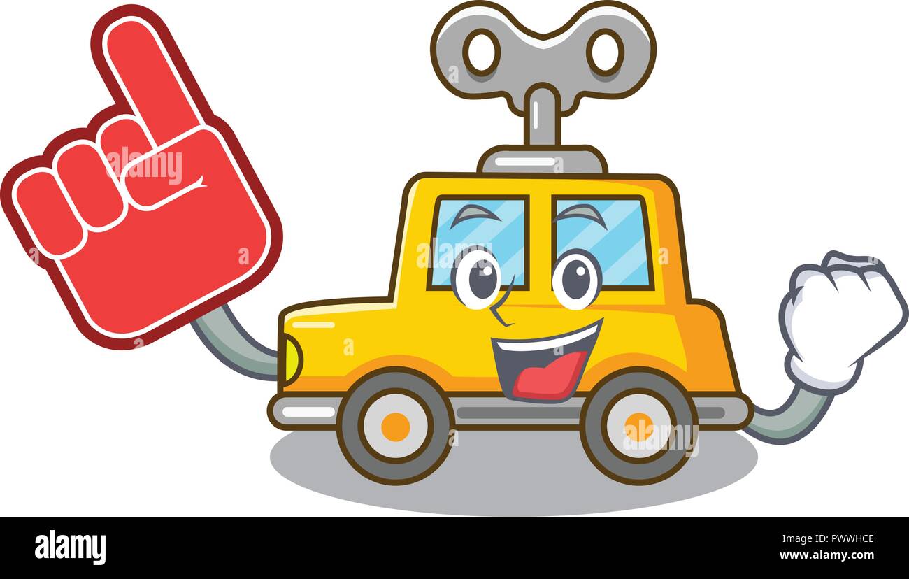 Foam finger clockwork toy car isolated on mascot Stock Vector Image ...