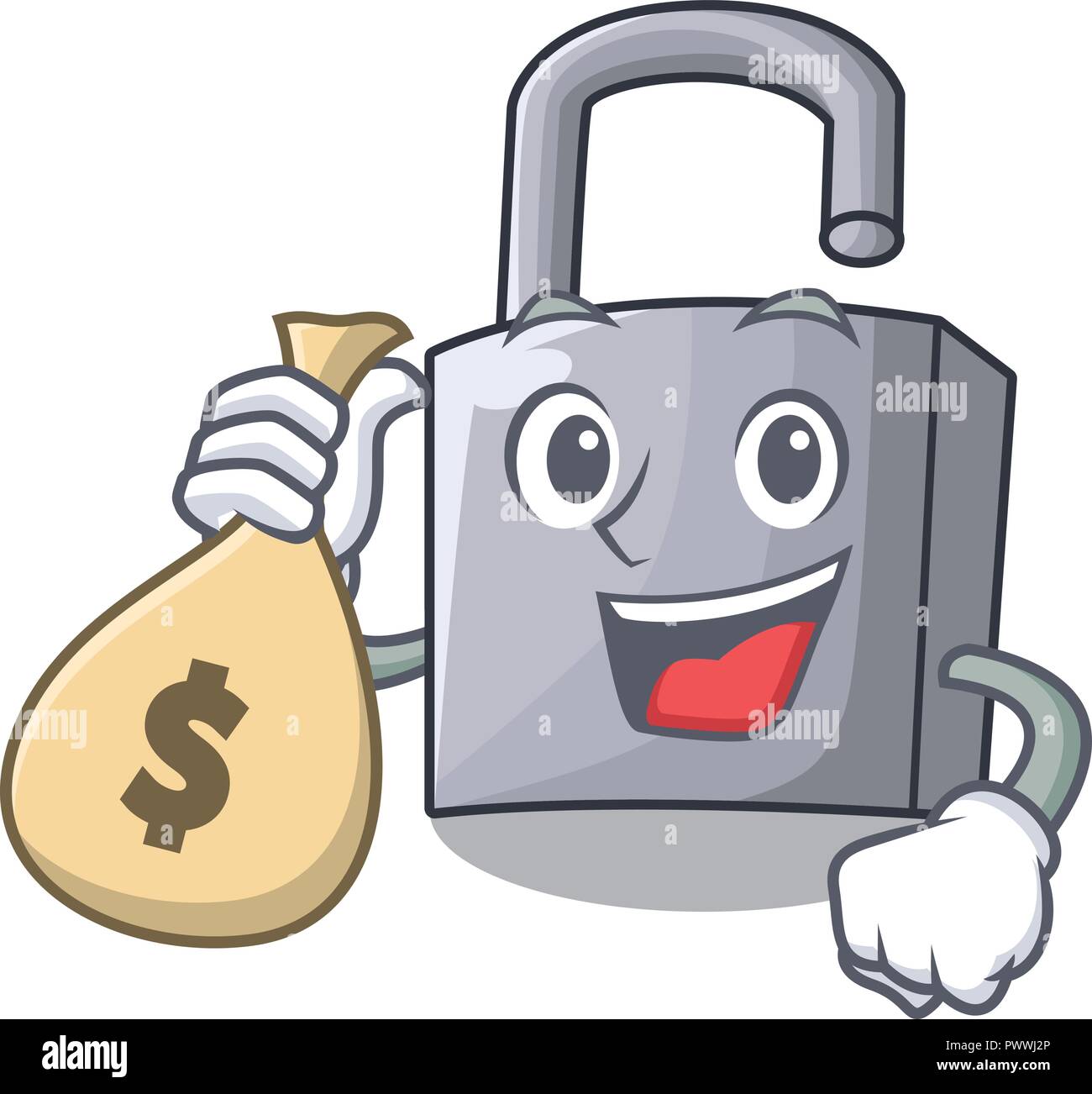 With money bag character padlock on the wooden door Stock Vector Image ...