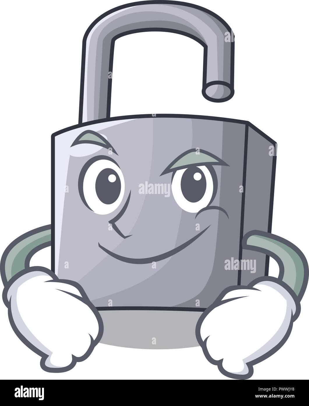 Smirking cartoon unlocked padlock on the table vector illustration ...