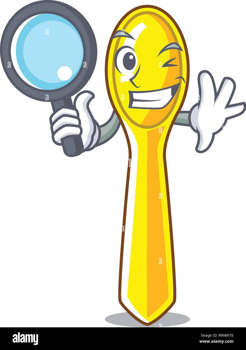 Detective cartoon plastic spoon on dining table vector illustration ...