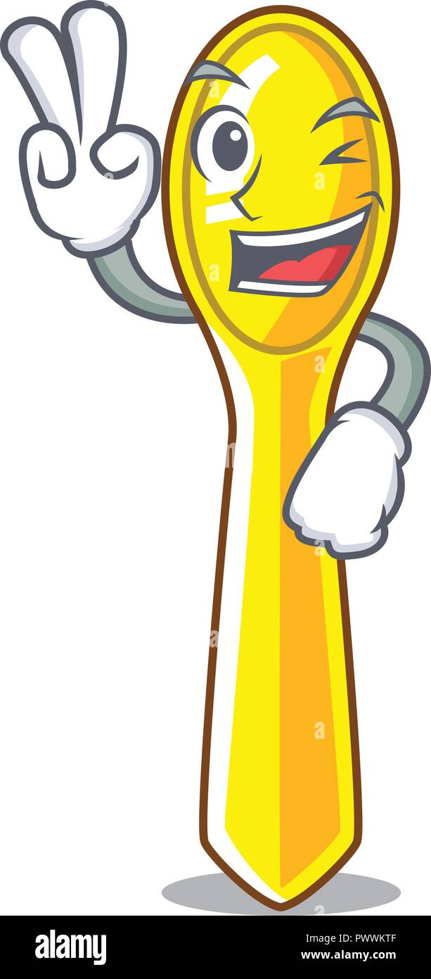 Two finger cartoon plastic spoon on dining table vector illustration ...