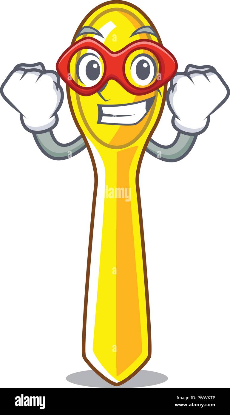 Super hero cartoon plastic spoon on dining table vector illustration ...