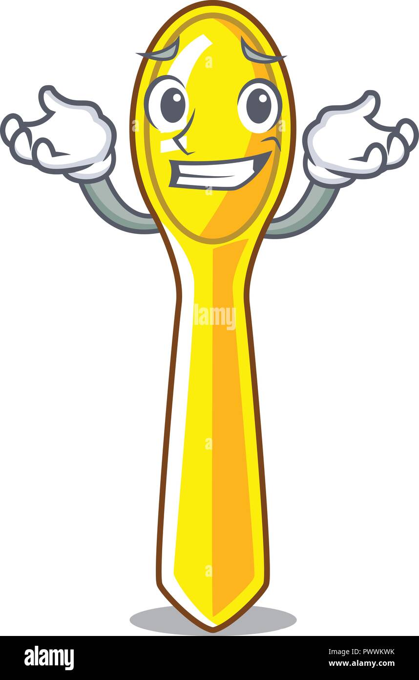 Grinning cartoon plastic spoon on dining table vector illustration ...
