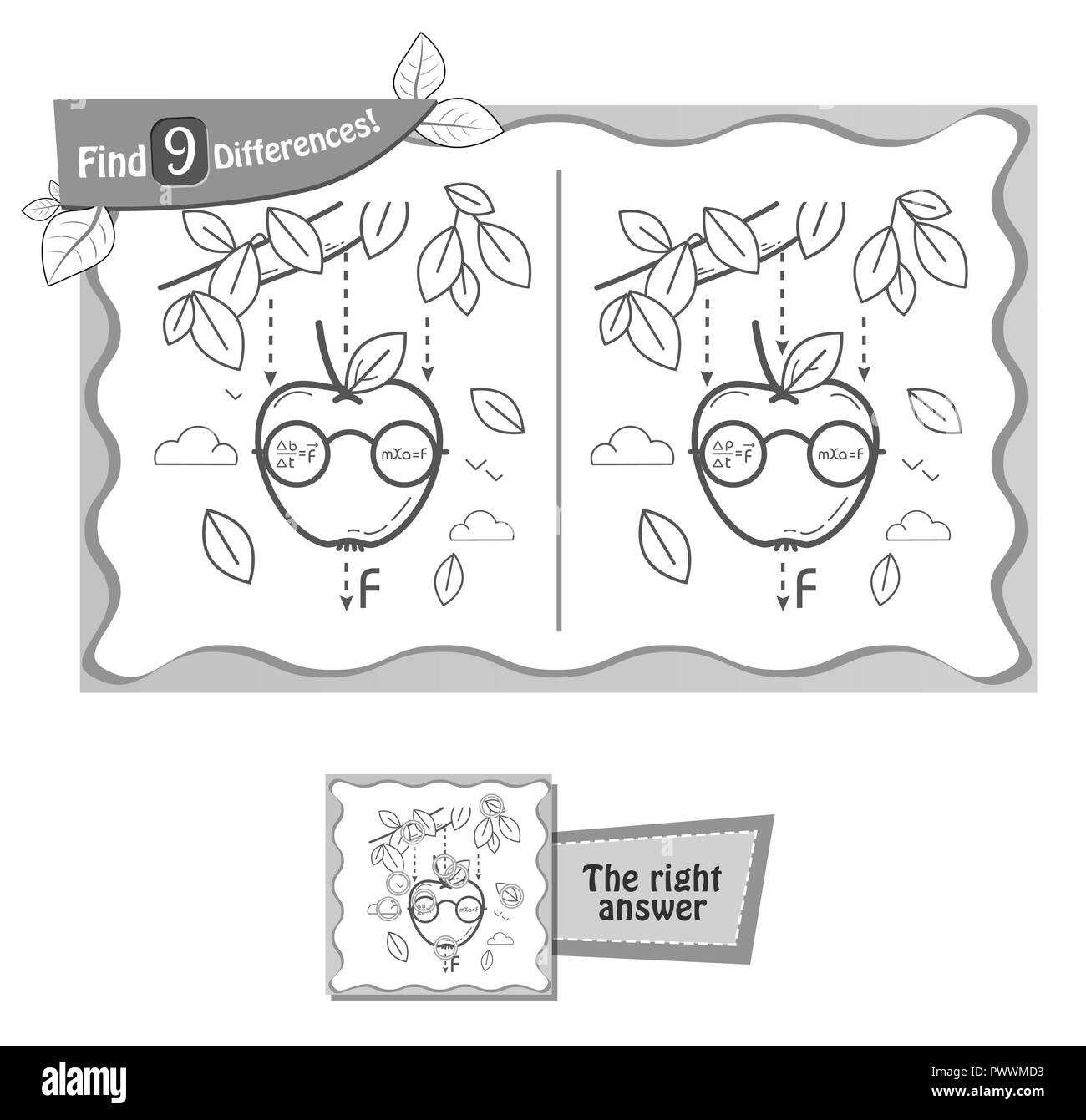 visual game for children and adults. Task to find 9 differences in the ...