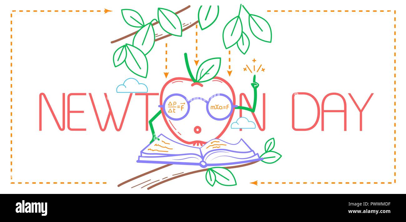 educational banner for the holiday Newton Day. illustration in the ...