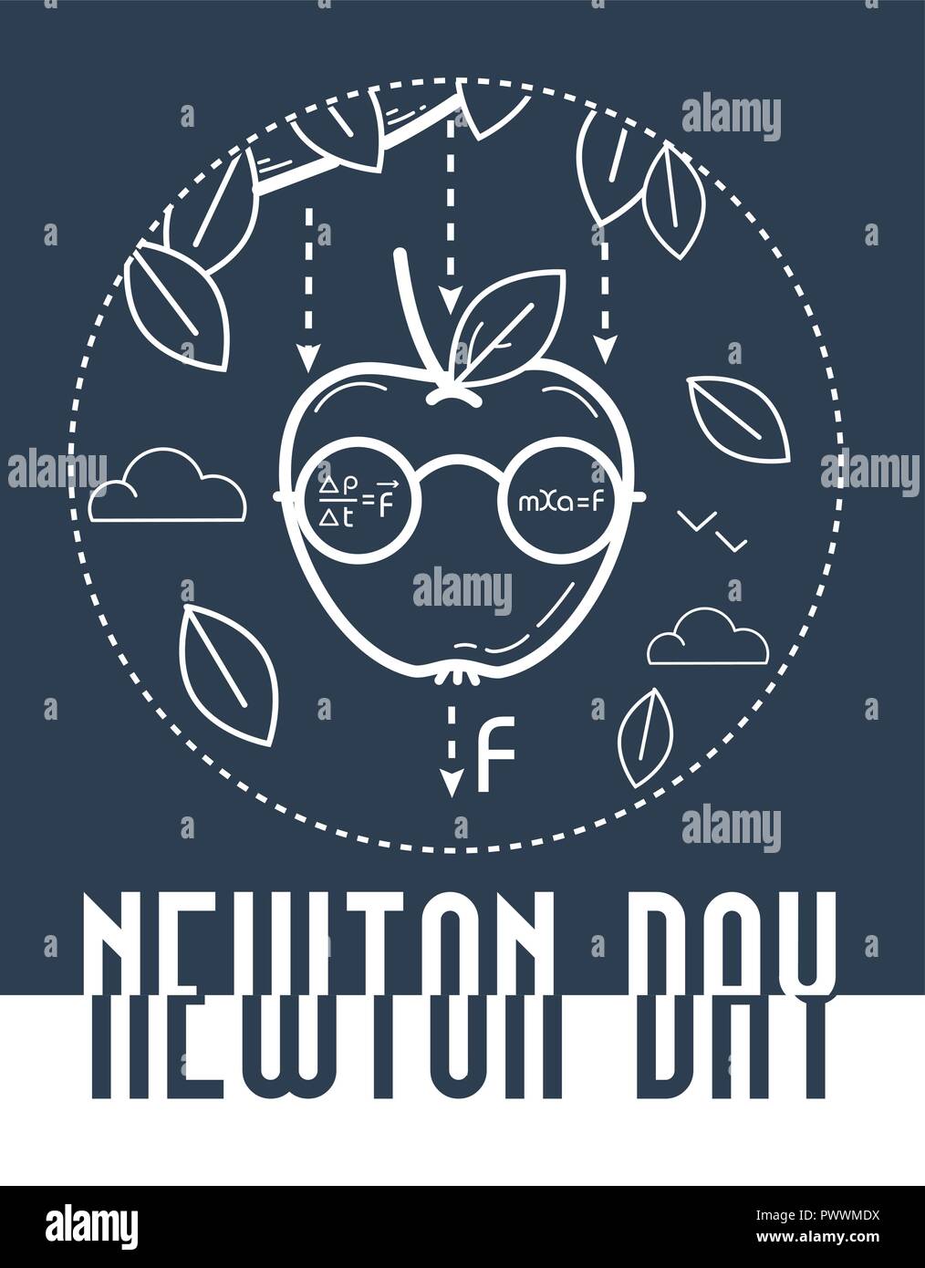 educational banner for the holiday Newton Day. black and white ...