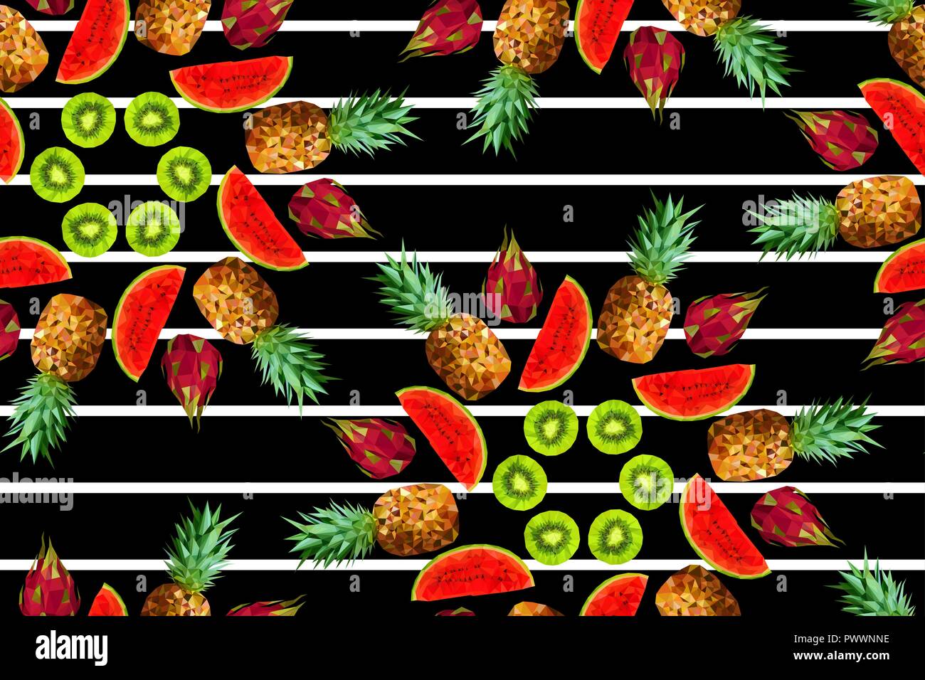 Seamless pattern fashion trendy polygon exotic fruits geometry Stock ...