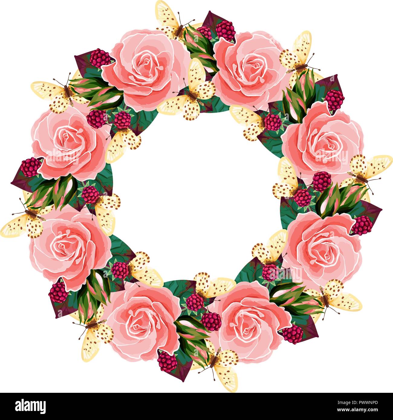 Pink flowers wreath Stock Vector Images - Alamy