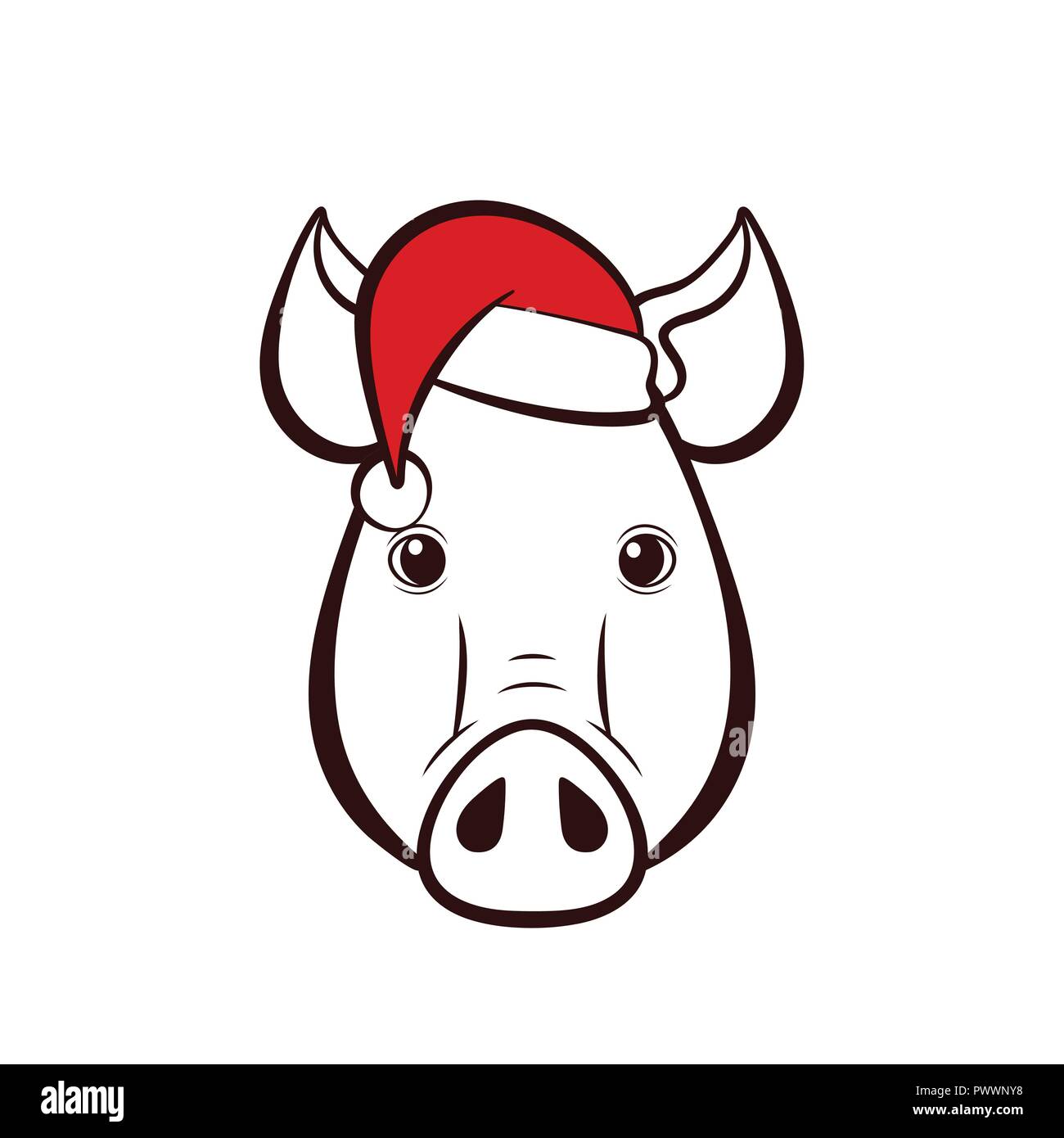 Pigs head in a hat. 2019 New Year. Vector illustration Stock Vector ...