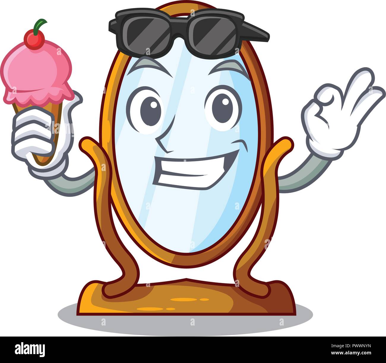 With ice cream big cartoon mirror in wooden frame Stock Vector Image ...