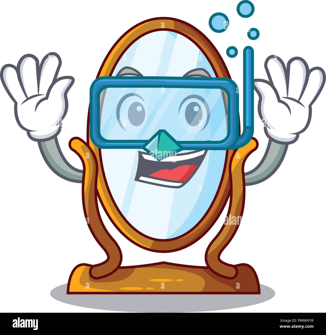 Diving big cartoon mirror in wooden frame Stock Vector Image & Art - Alamy