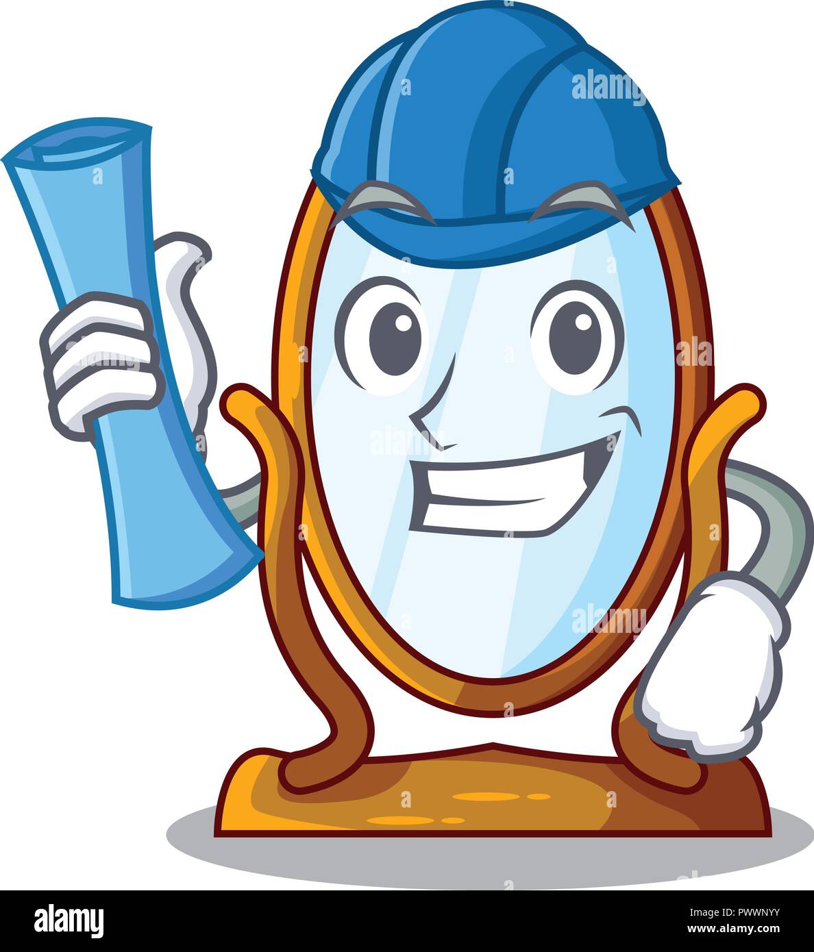 Architect big cartoon mirror in wooden frame Stock Vector Image & Art ...