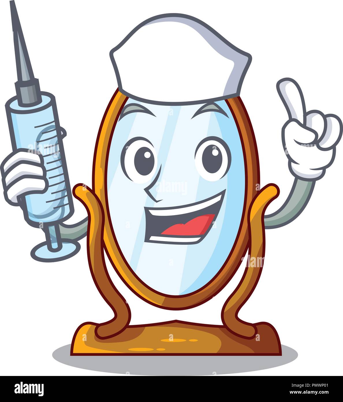 Nurse big cartoon mirror in wooden frame Stock Vector Image & Art - Alamy