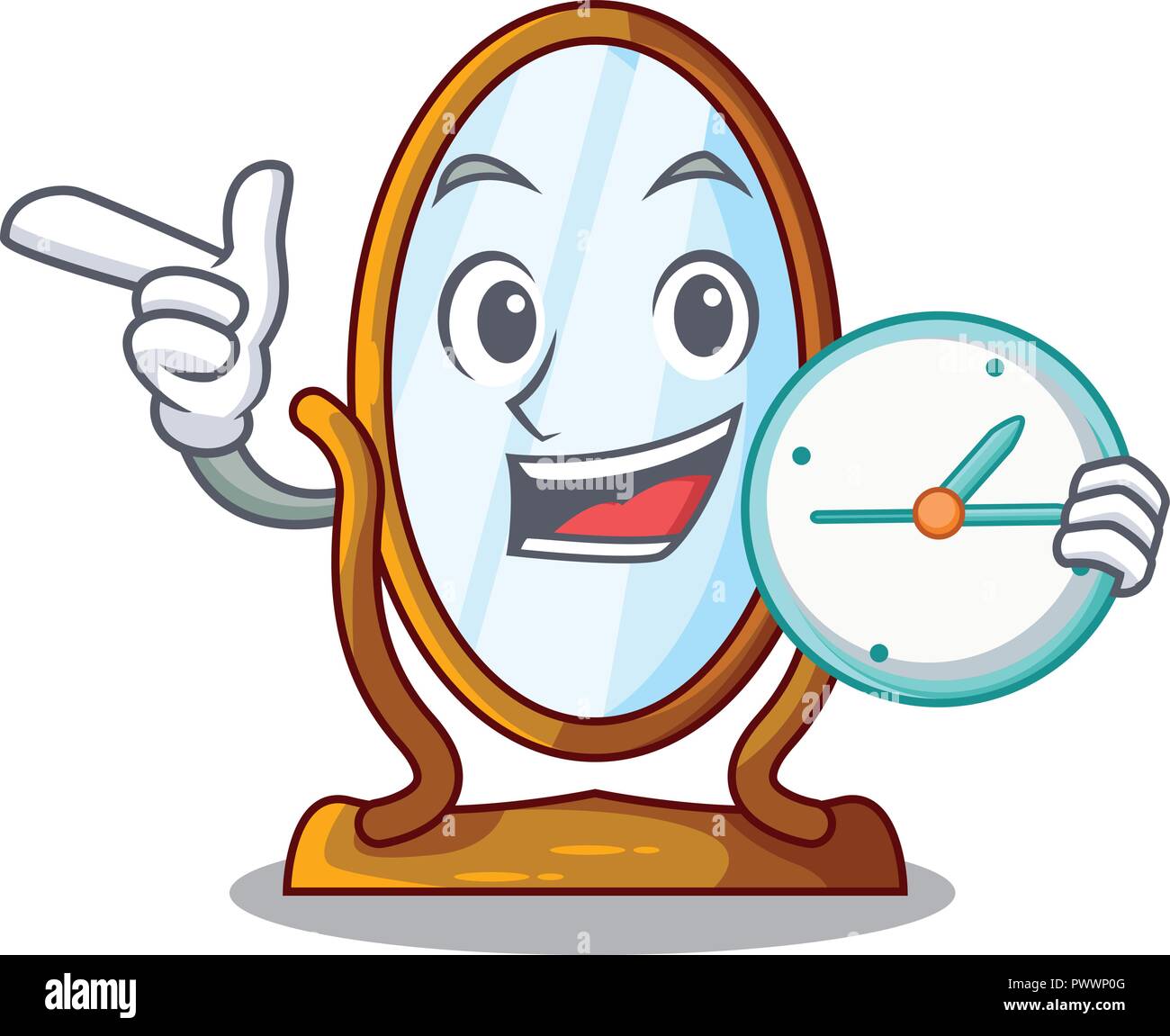 With clock big cartoon mirror in wooden frame Stock Vector Image & Art ...