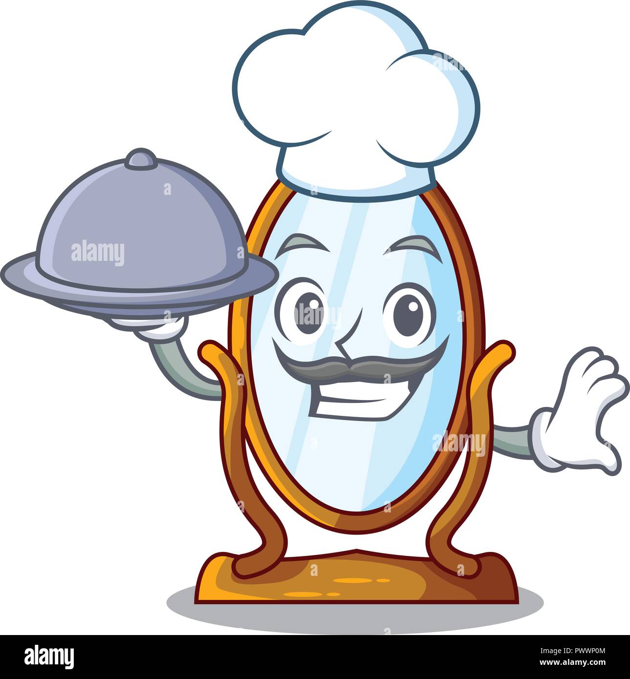 Chef with food cartoon big antique mirror in frame Stock Vector Image ...
