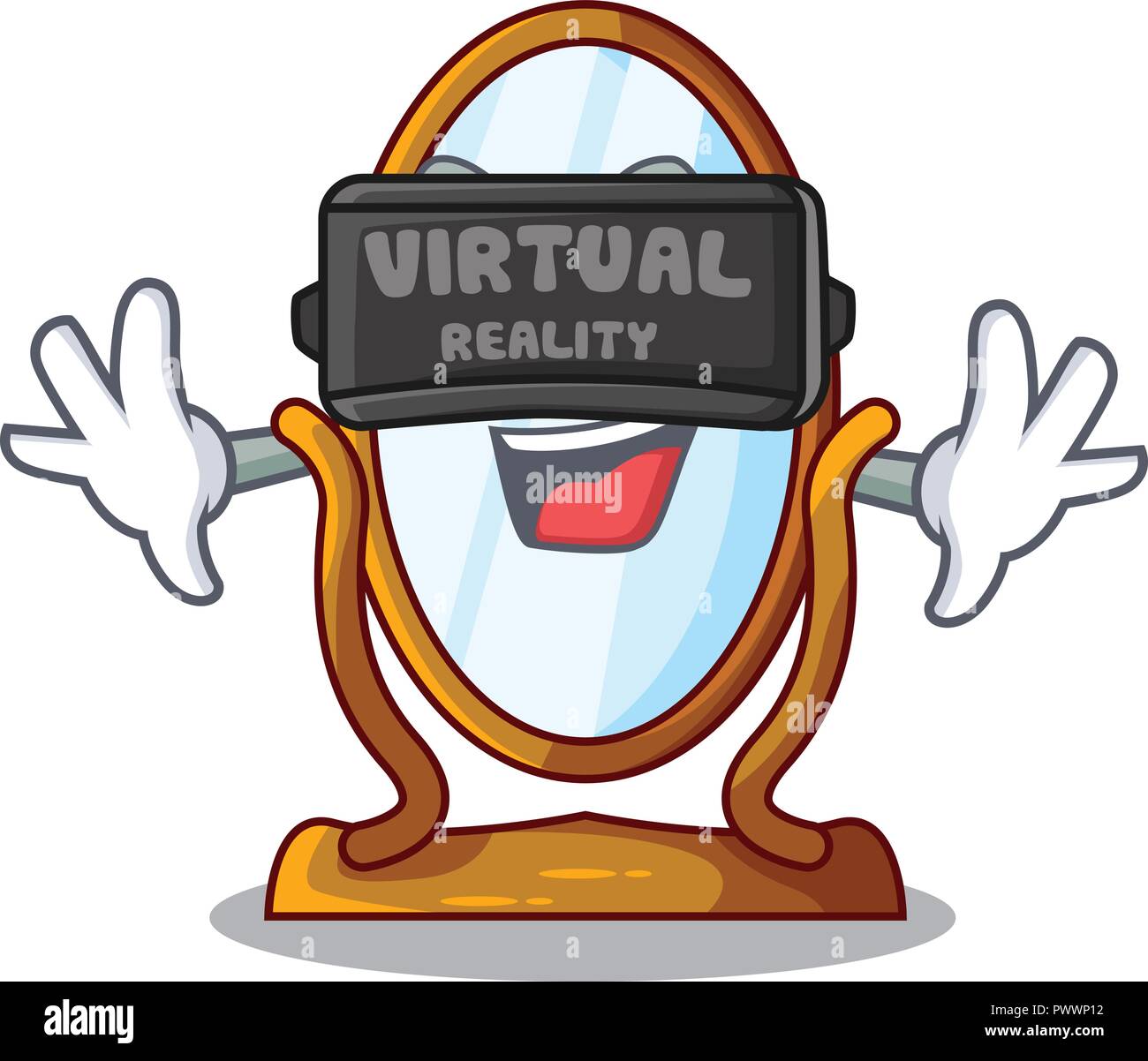 Virtual reality cartoon big antique mirror in frame Stock Vector Image ...