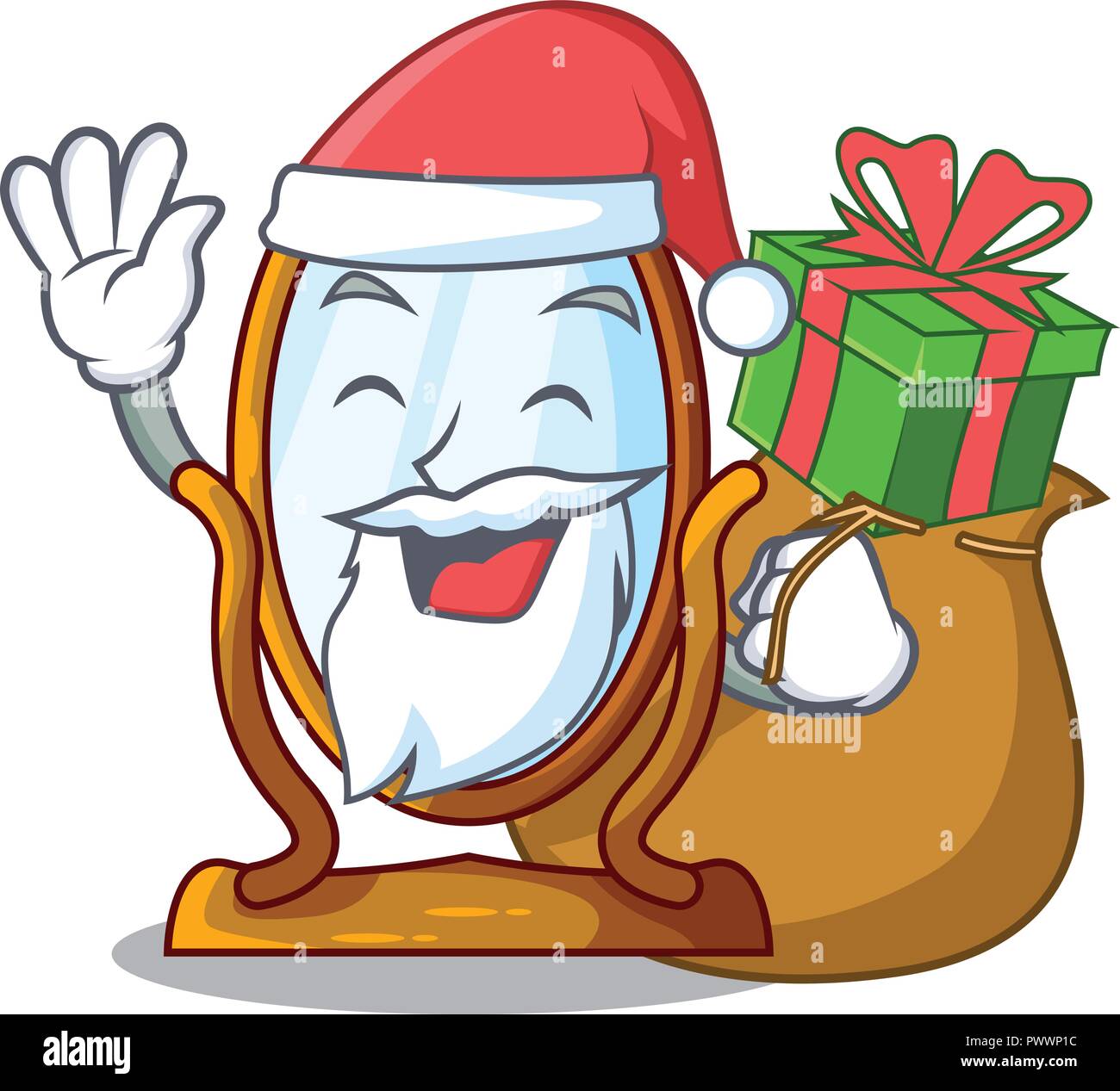 Santa with gift big dressing mirror isolated on mascot Stock Vector ...