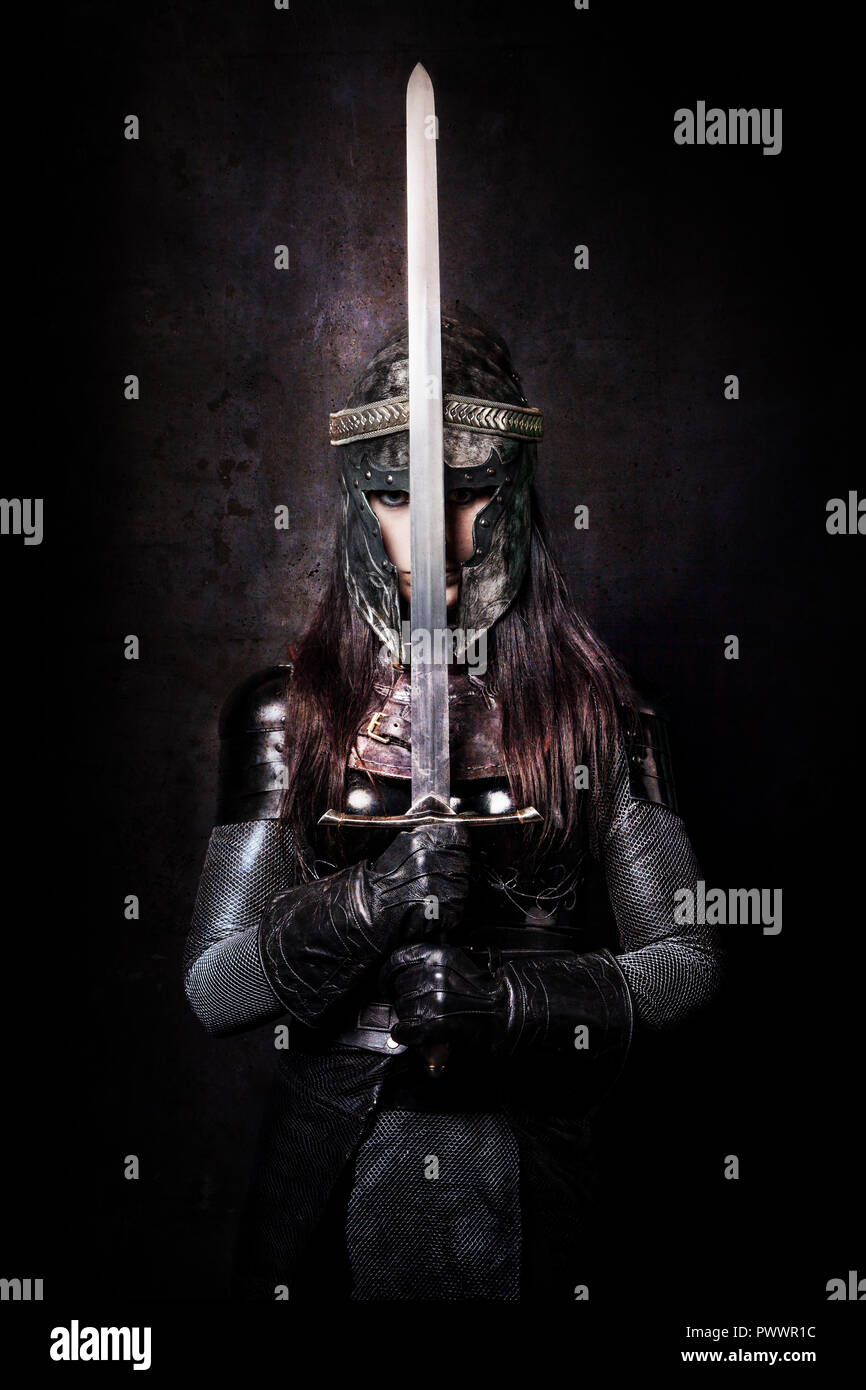 Portrait of a woman in medieval armor Stock Photo - Alamy