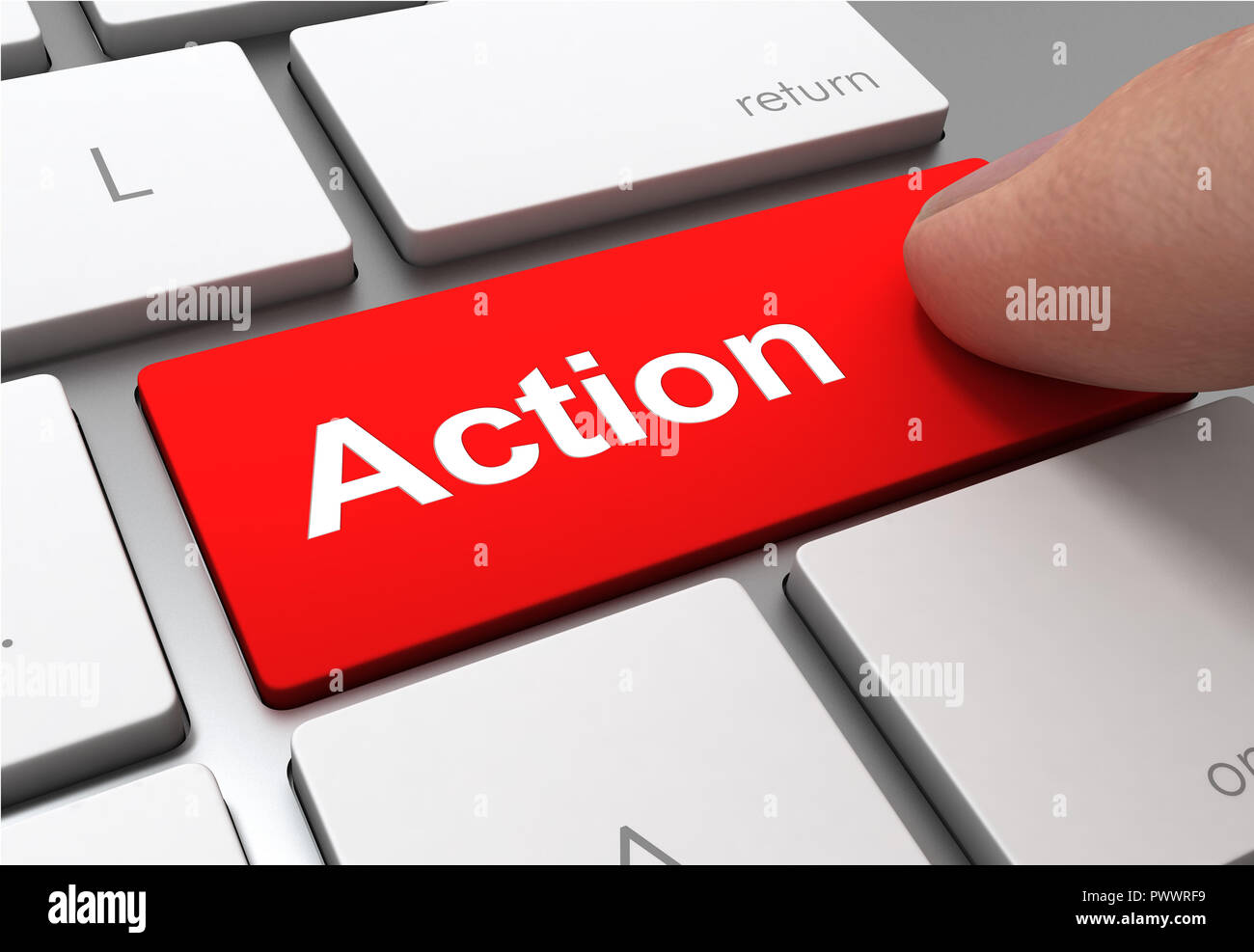 pushing action button key concept 3d illustration Stock Photo - Alamy