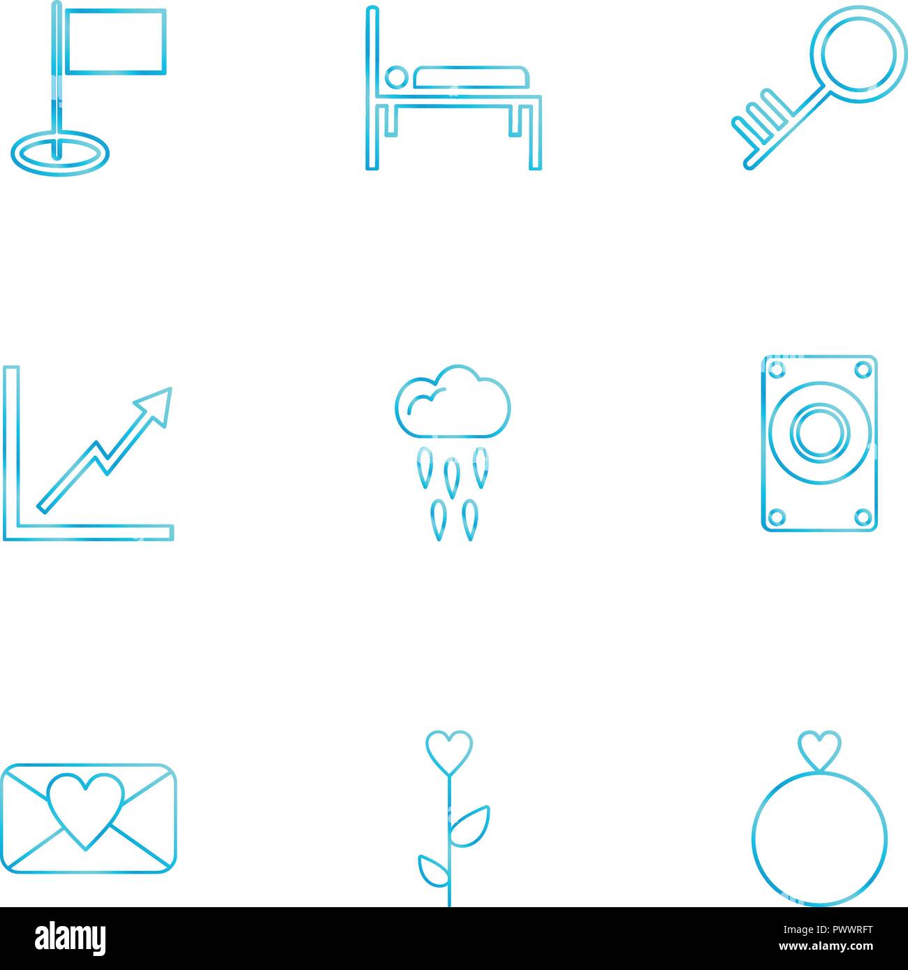 card , bed, key , triangle , message , flower, ring , icon, vector ...