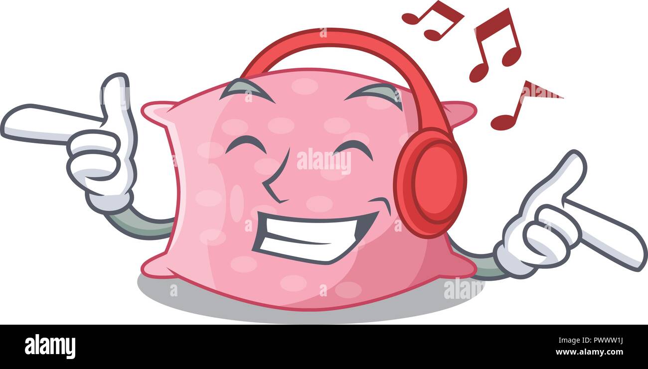 Listening music cartoon cute pillow next to bed Stock Vector Image ...
