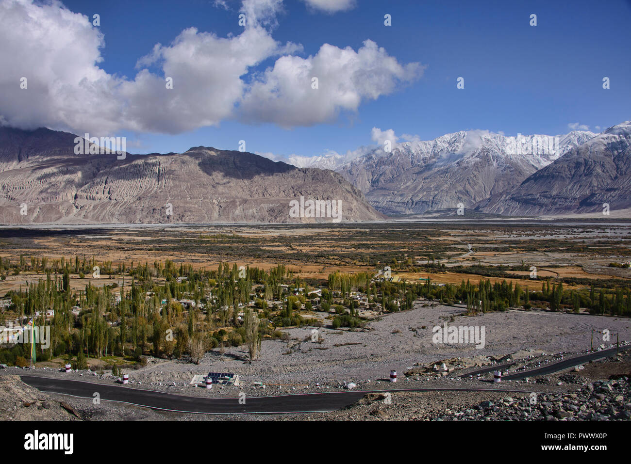 View of the Nubra valley from the roof of Diskit Monastery, Ladakh ...